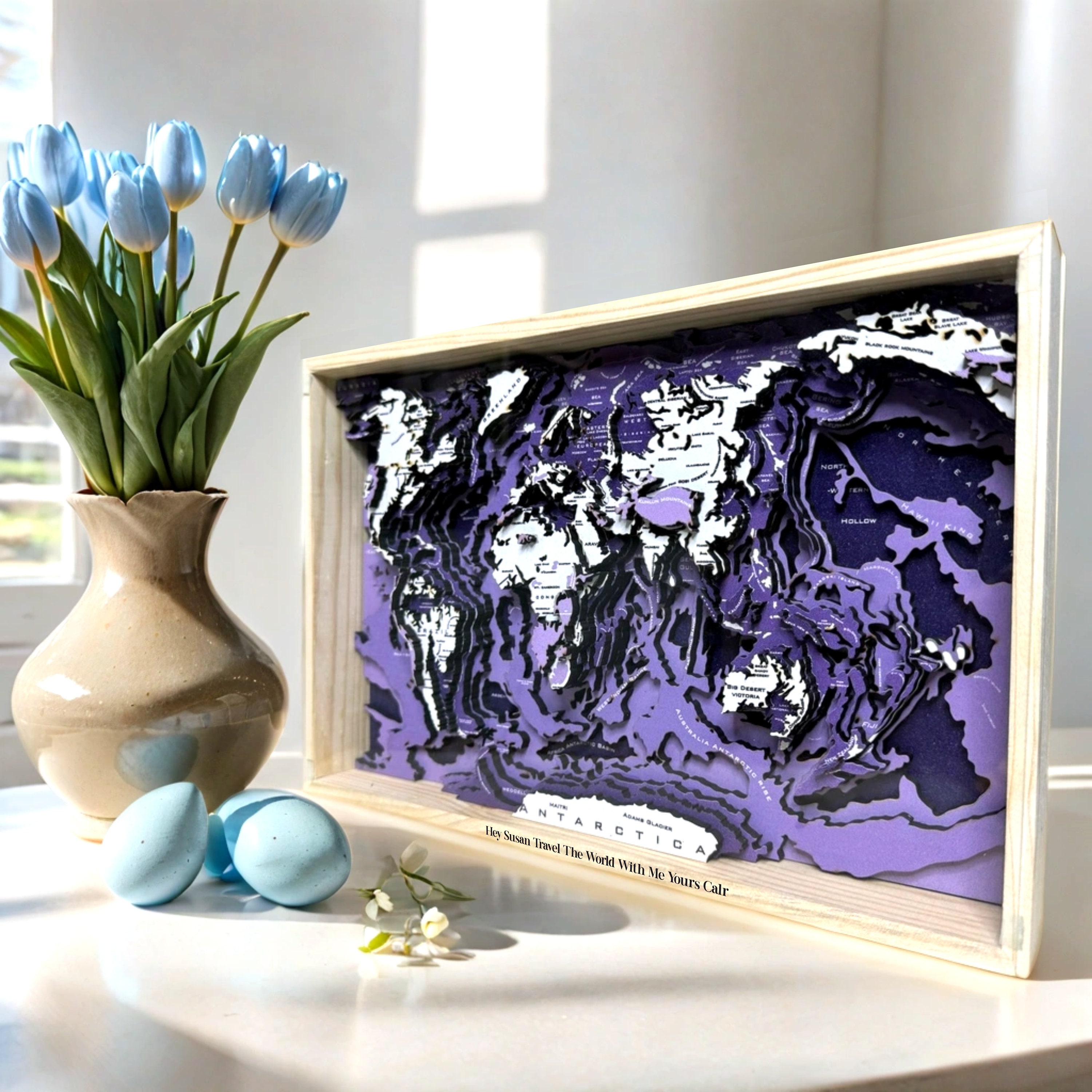 Custom Wooden Map for Desk 7 Layer 3D World Map With Acrylic Laser Cut ...