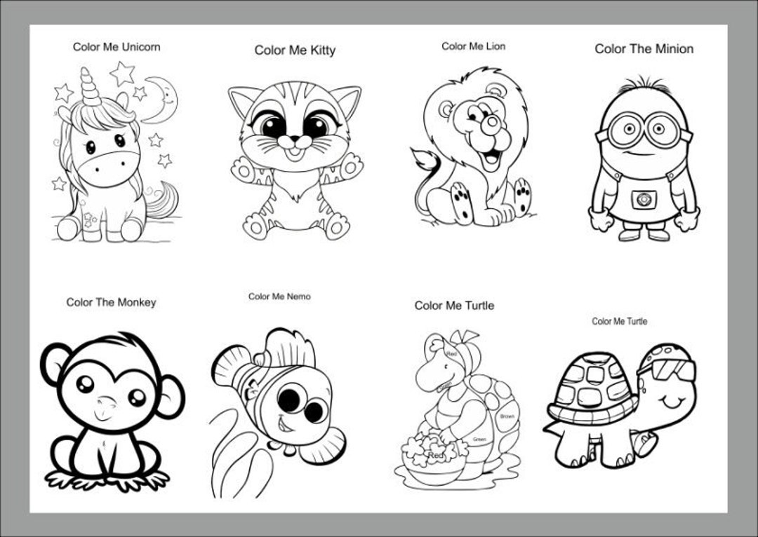 Set of 8 Color Me Print, Kids Activity, Cute Baby Animal Prints for ...