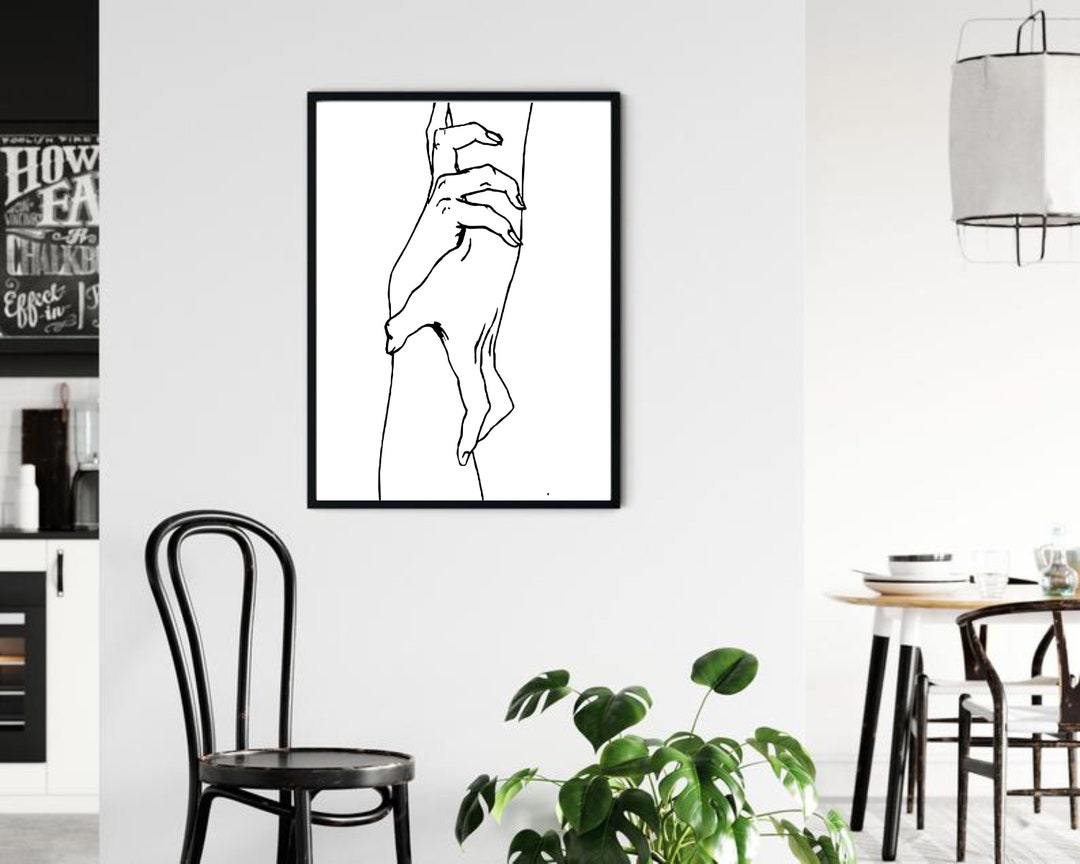 Black Line Hands Art Print, Love Making Line Art, Couple Hand Line Art ...