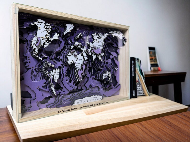 Custom Wooden Map for Desk 7 Layer 3D World Map With Acrylic Laser Cut ...