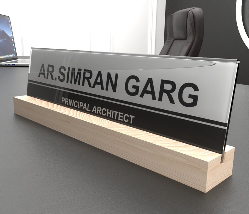 Set of 3 Custom Desk Nameplate With Wooden Stand | Personalized ...