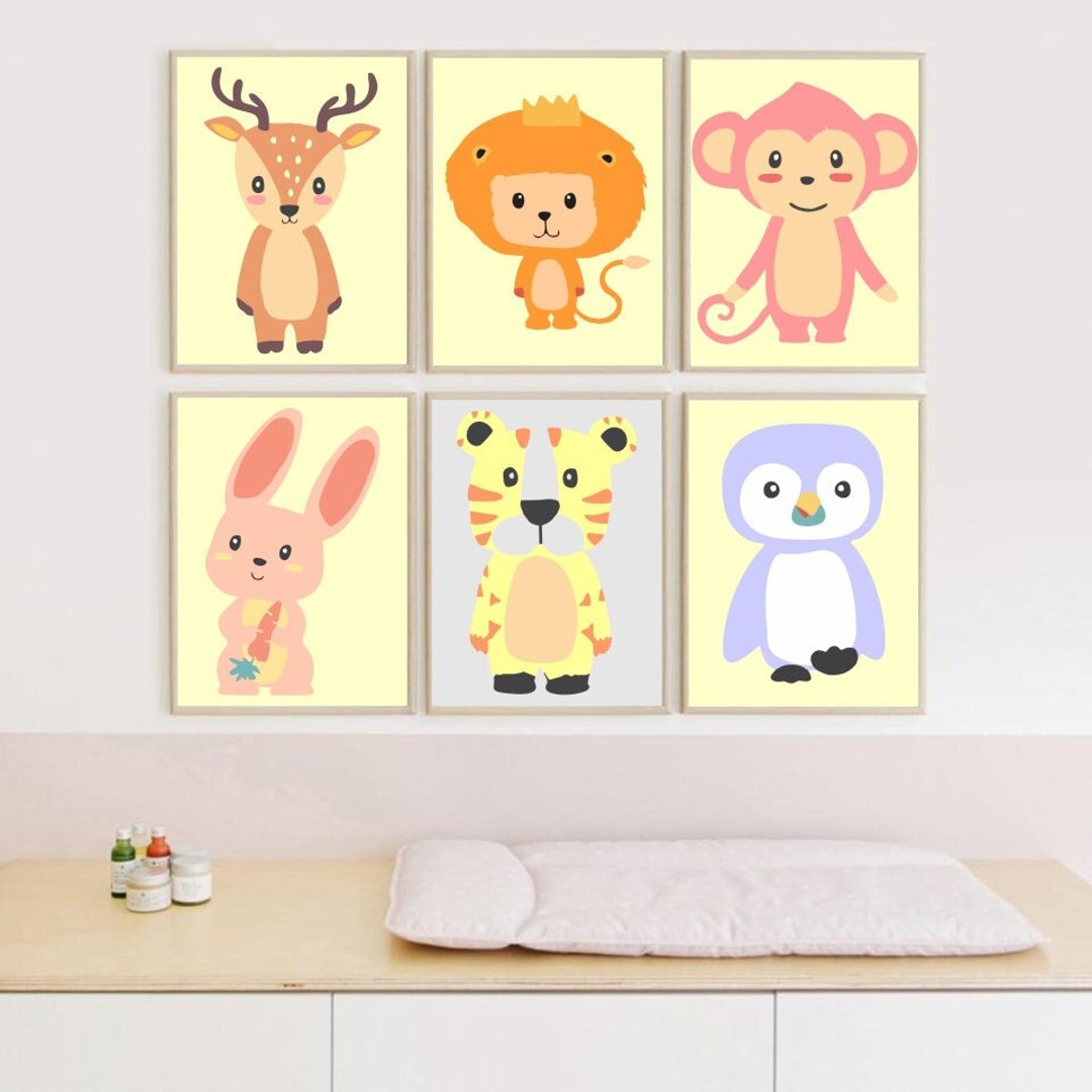 Set of 6 Safari Animal Prints for Kids, Animal Posters Nursery Décor ...