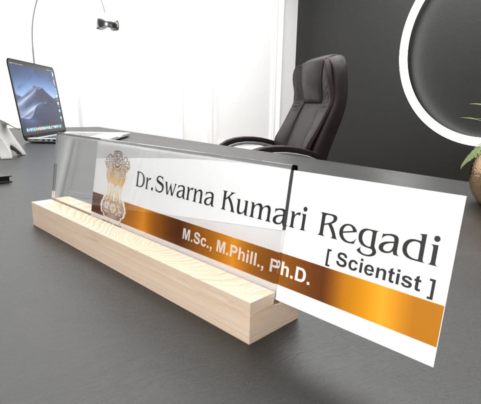 Set of 3 Custom Desk Nameplate With Wooden Stand | Personalized ...