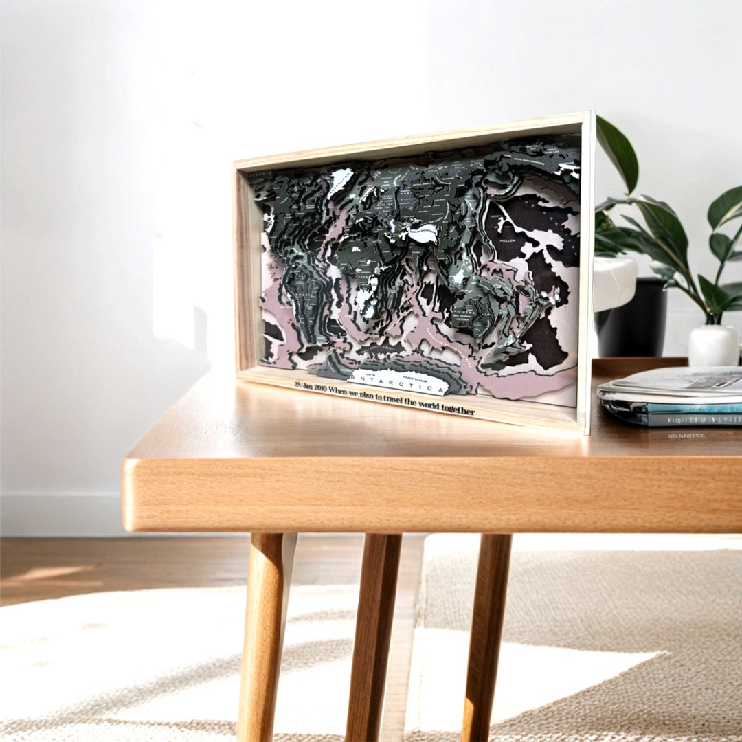 Custom Wooden Map for Desk | 7 Layer 3D World Map With Acrylic | Laser ...