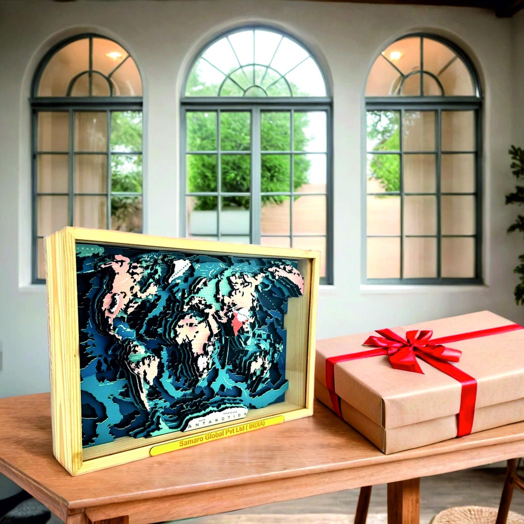 Custom Wooden Map for Desk | 7 Layer 3D World Map With Acrylic | Laser ...