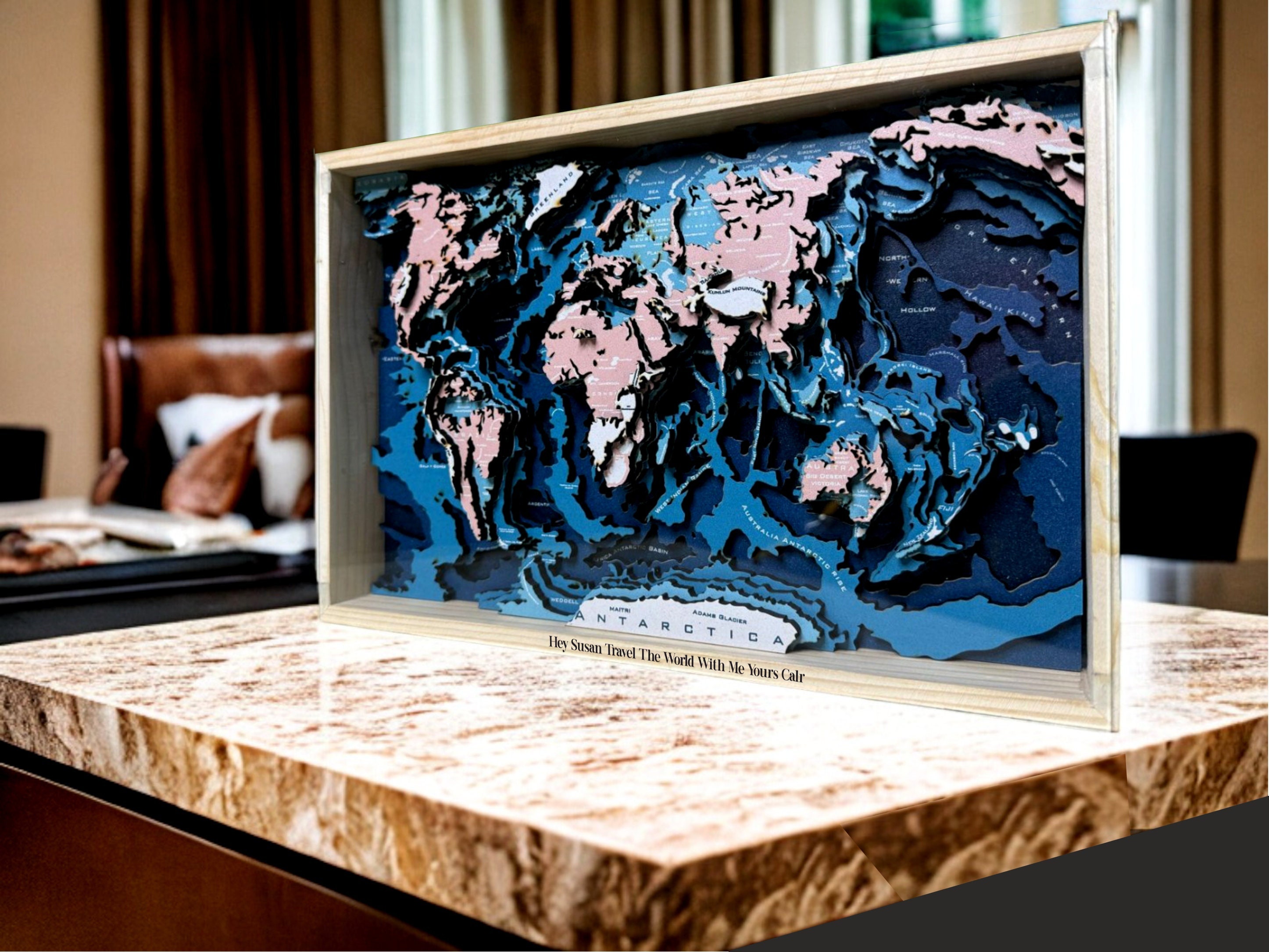 Custom Wooden Map for Desk 7 Layer 3D World Map With Acrylic Laser Cut ...