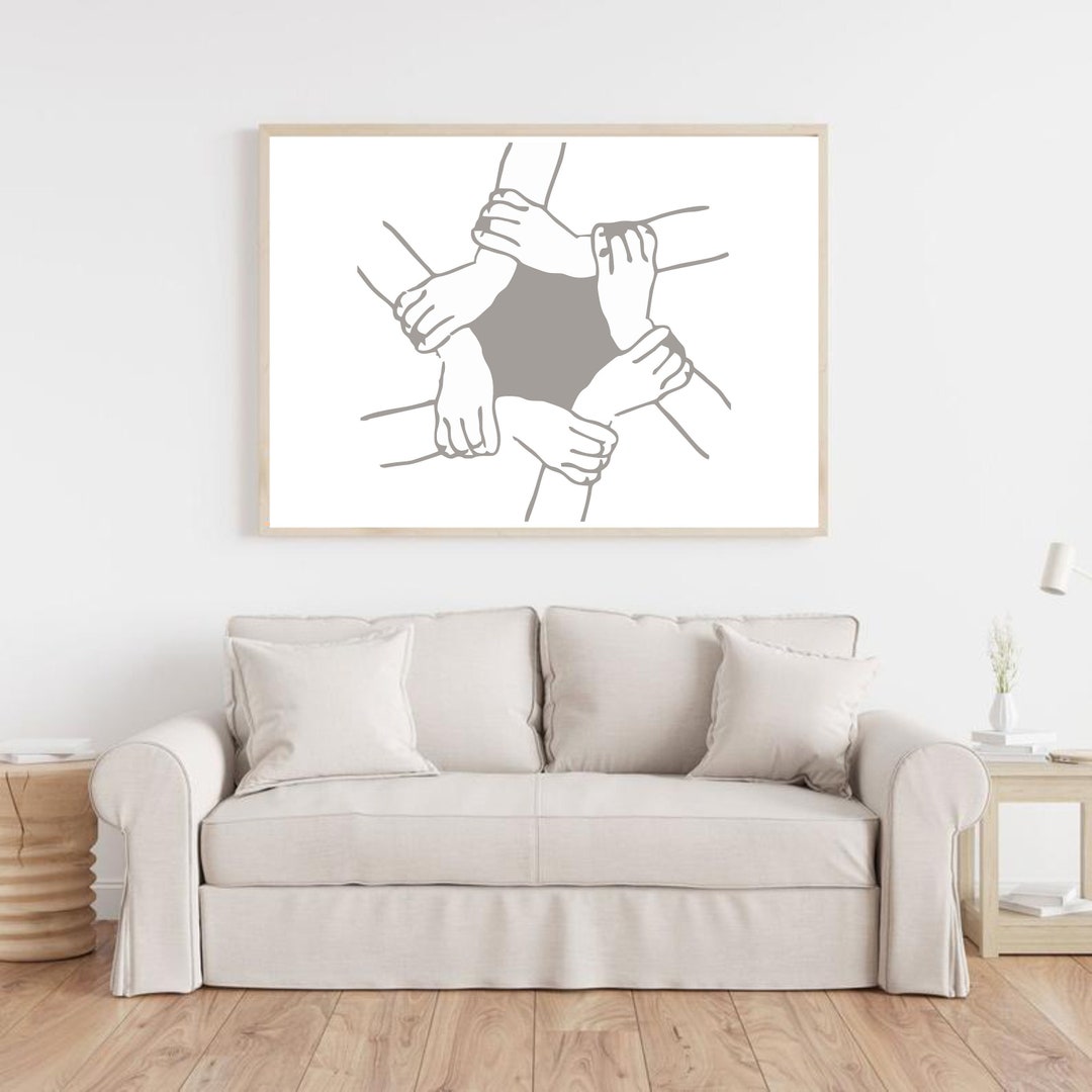 Black Line Hands Art, Unity Hands Art, Bedroom Wall Art Poster, Black ...
