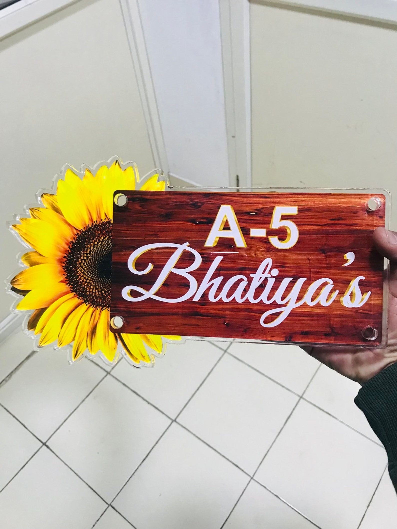 Sunflower Door Name Plate, 10MM Thick Acrylic Name Plate, Laser Cut ...