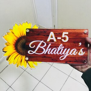 Sunflower Door Name Plate, 10MM Thick Acrylic Name Plate, Laser Cut ...