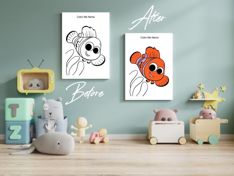 Set of 8 Color Me Print, Kids Activity, Cute Baby Animal Prints for ...