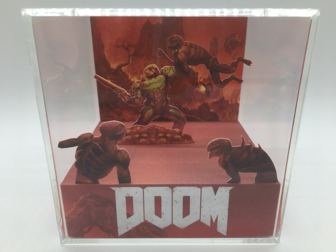 Doom 2016 Box Art Space Marine Shadow Box Diorama Cube - Etsy