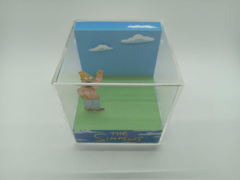 The Simpsons Old Man Yells at Cloud Abe Simpson Shadow Box Diorama Cube ...