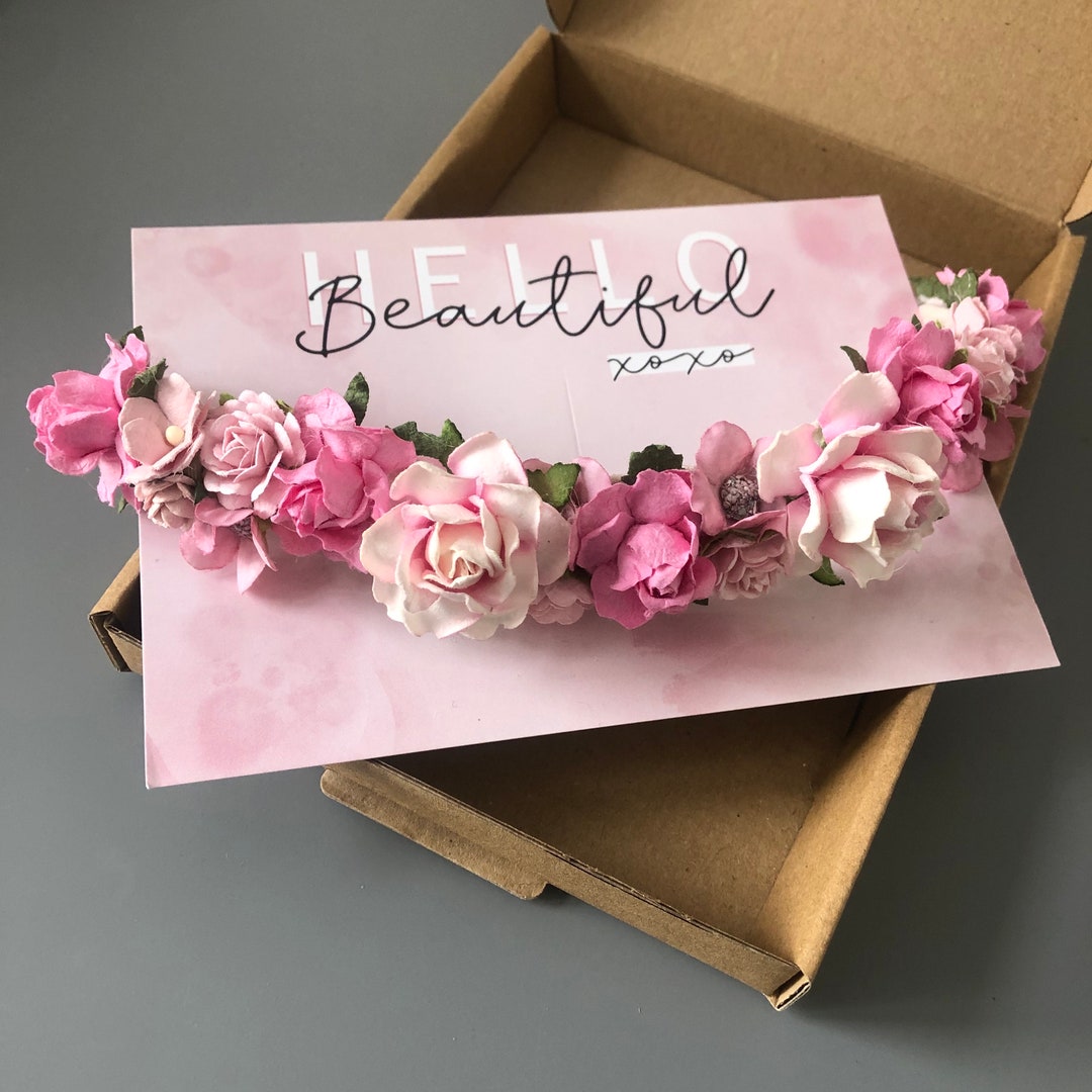 Pink Flower Crown With Light Pink Detail, Baby Headbands, Girl Hair ...