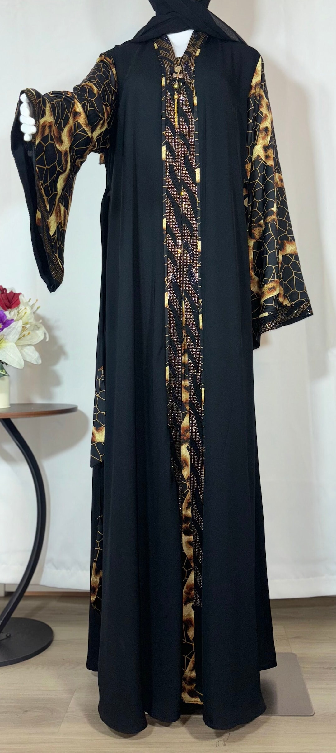Abaya WITH Hijab Eid Muslim Dress, Women Party Abaya, Dubai Flare ...