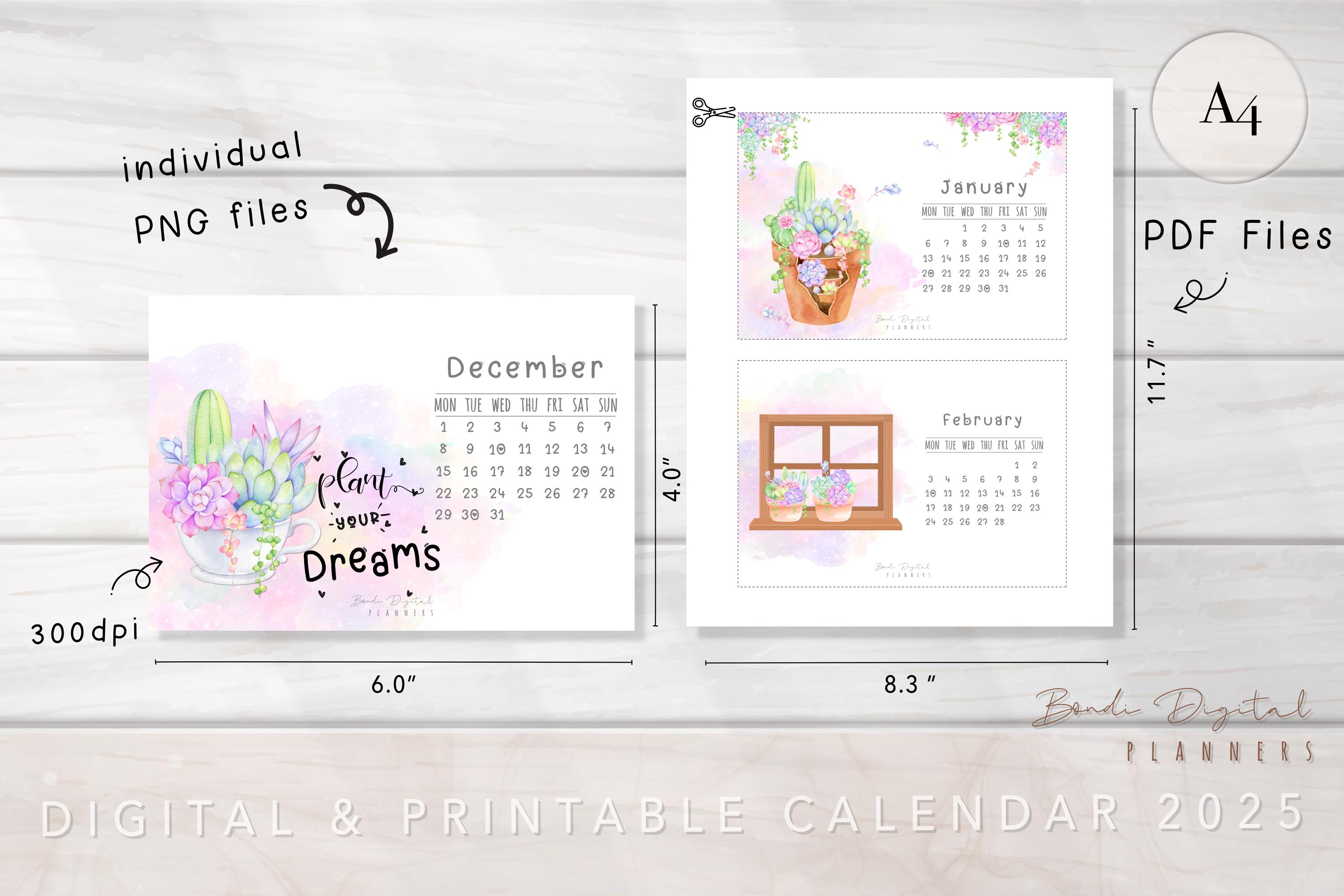 Printable Calendar 2025 | Cute Succulent Watercolour Calendars ...