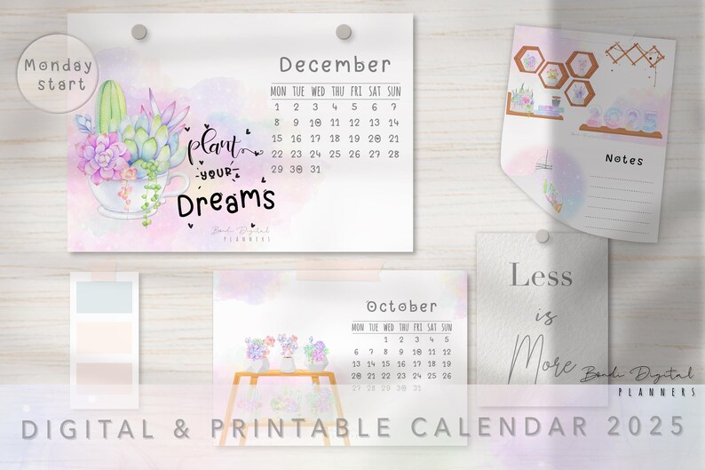 Printable Calendar 2025 | Cute Succulent Watercolour Calendars ...