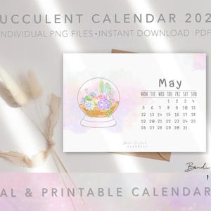 Printable Calendar 2025 | Cute Succulent Watercolour Calendars ...