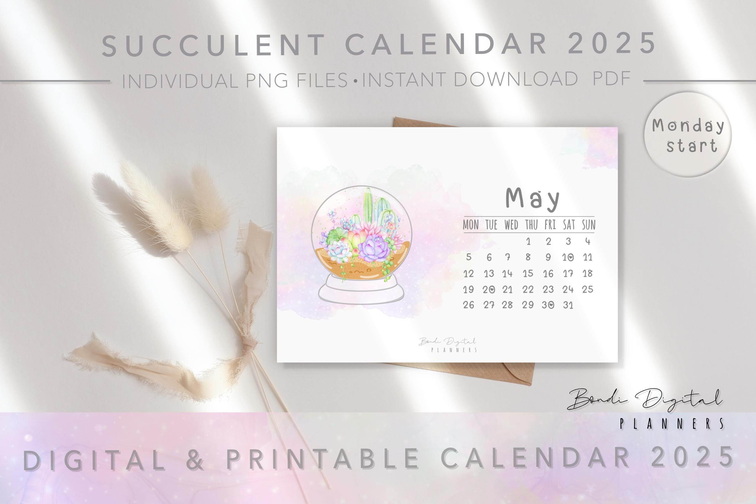 Printable Calendar 2025 | Cute Succulent Watercolour Calendars ...