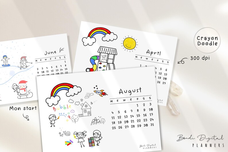 Printable Calendar 2025 | Cute Calendars Family | Kid Doodle | Chalk ...