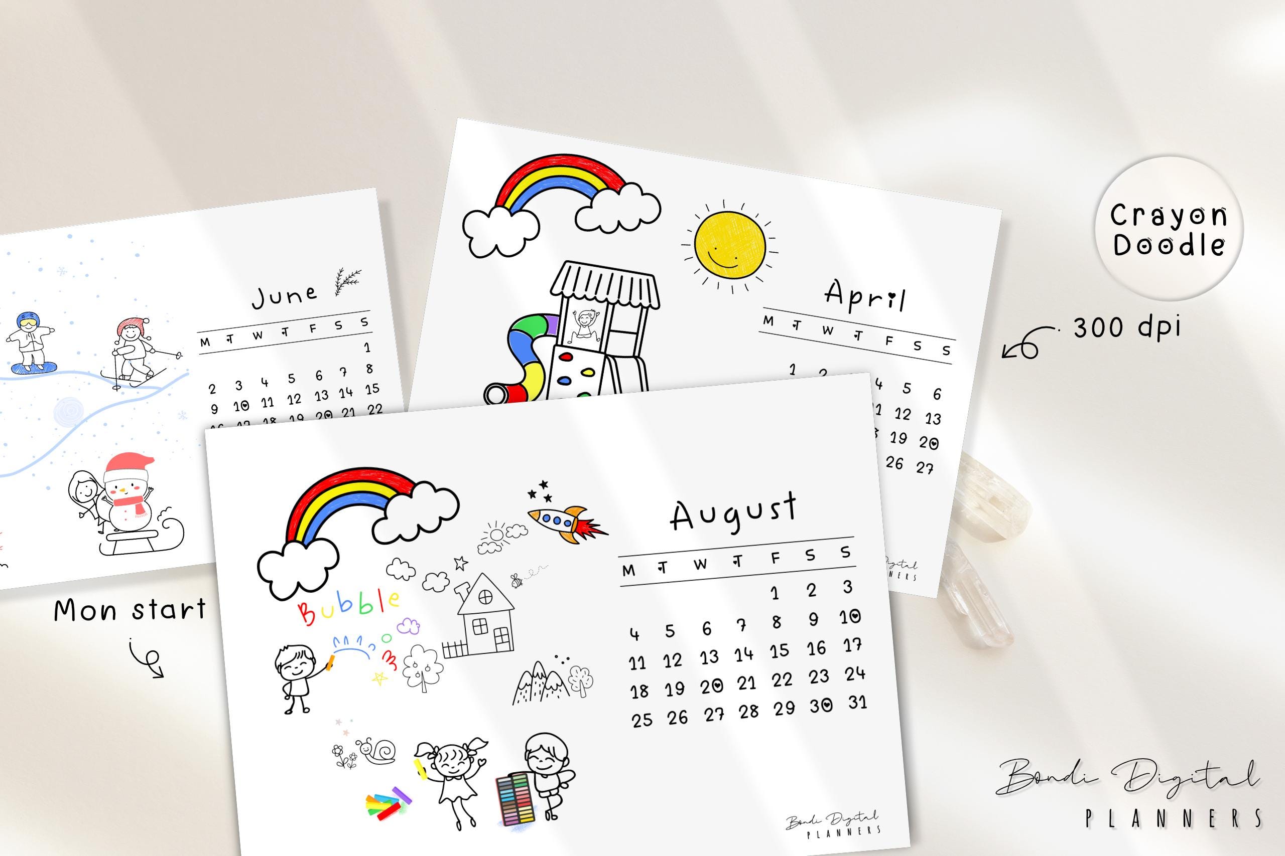 Printable Calendar 2025 | Cute Calendars Family | Kid Doodle | Chalk ...