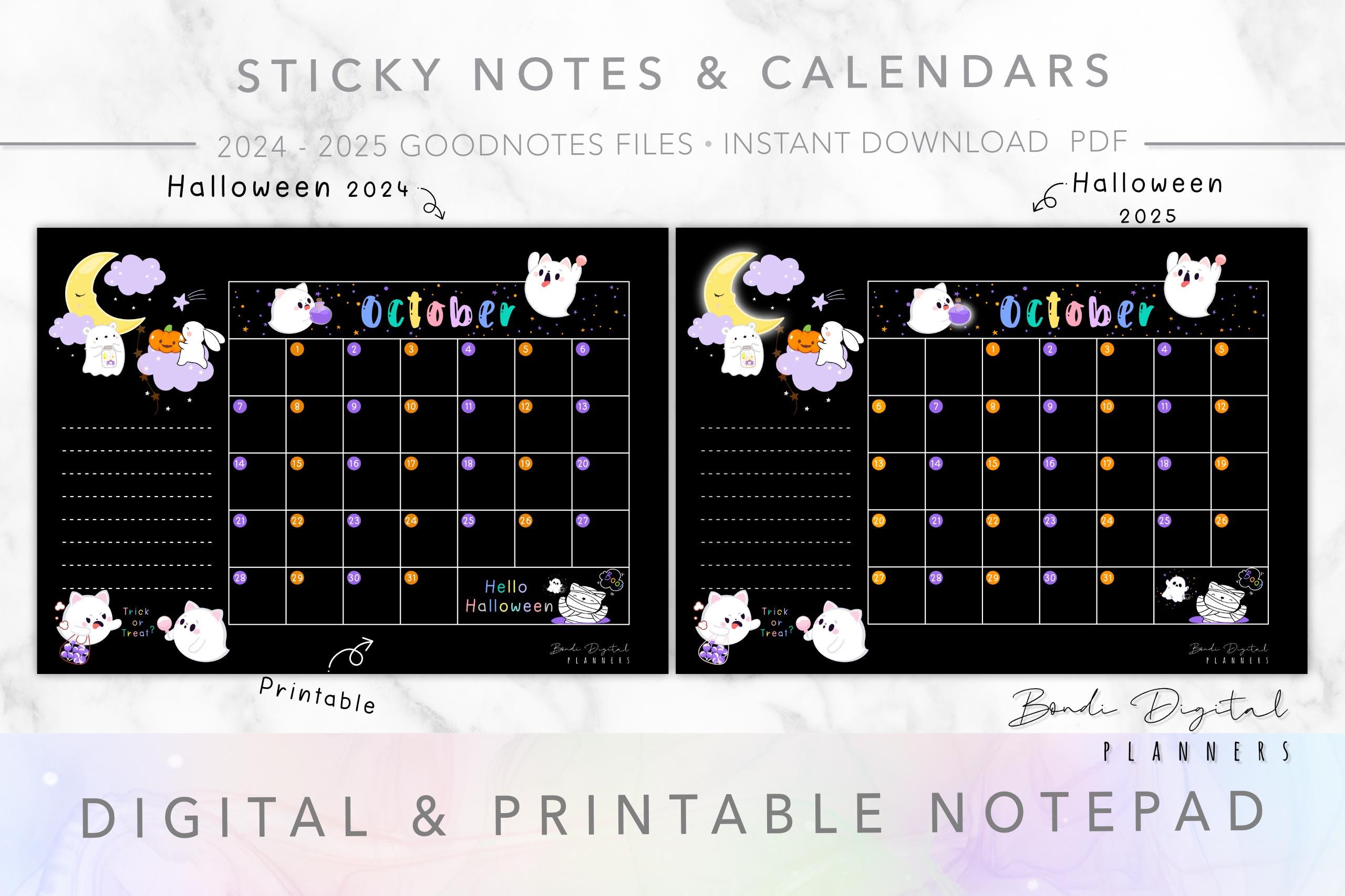 Cute Printable Calendars 2025 | Halloween Month | Weekly Digital ...