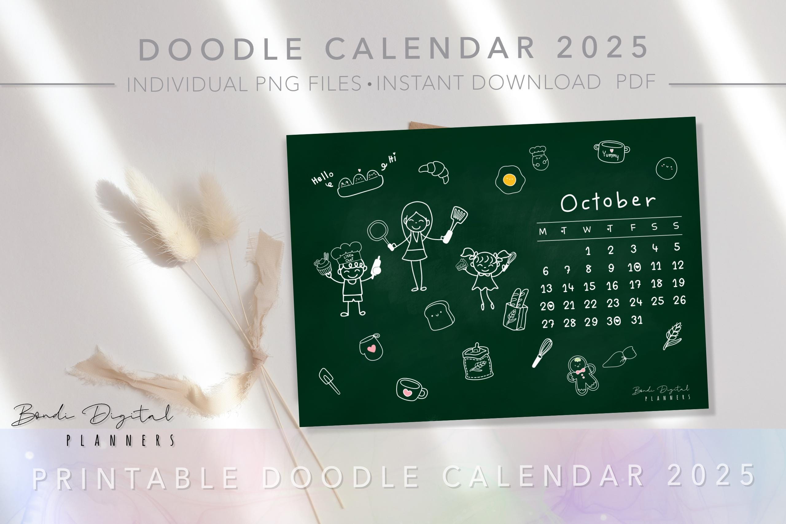 Printable Calendar 2025 | Cute Calendars Family | Kid Doodle | Chalk ...