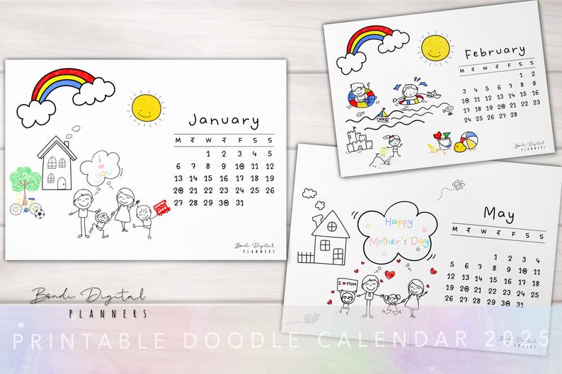 Printable Calendar 2025 | Cute Calendars Family | Kid Doodle | Chalk ...