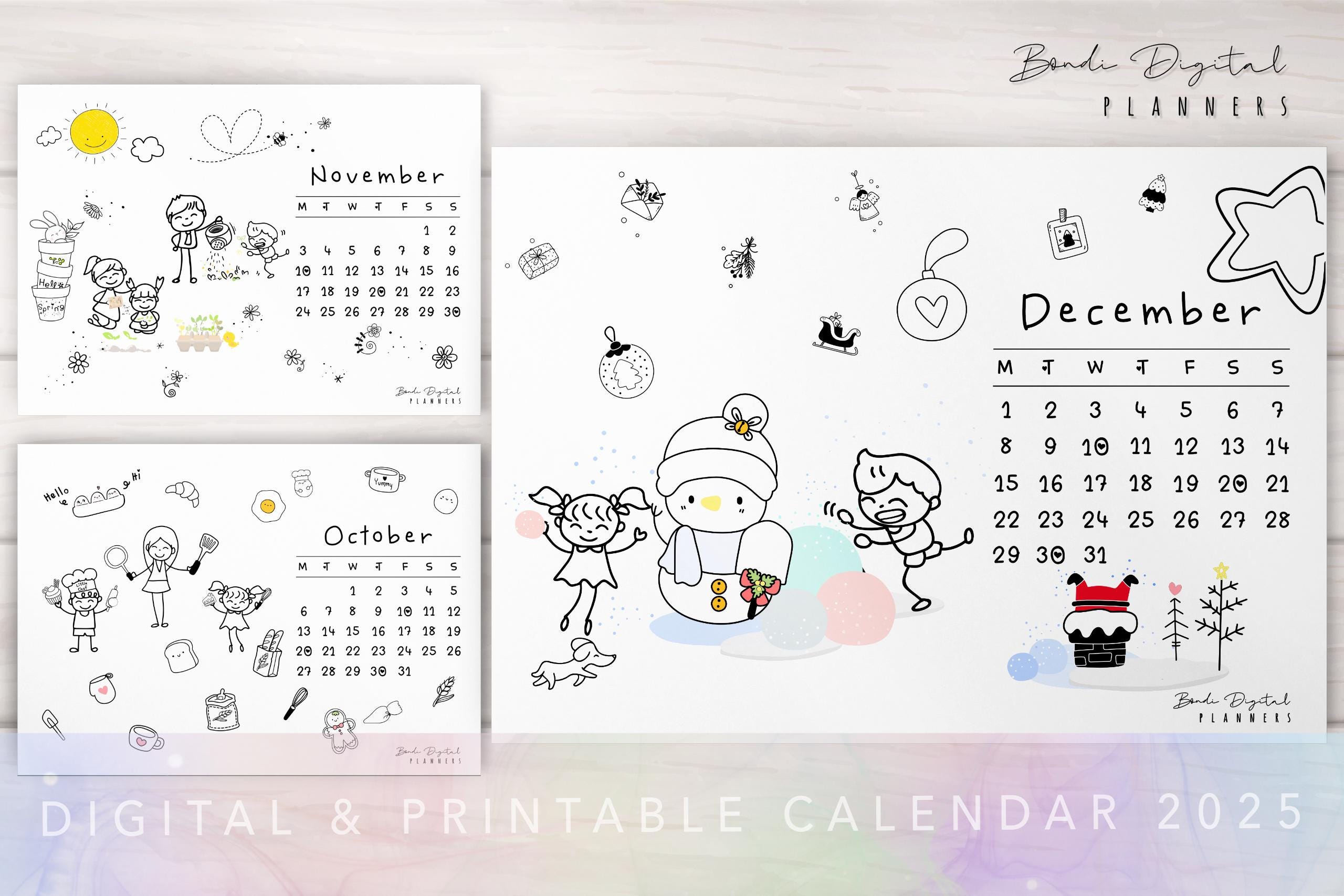 Printable Calendar 2025 | Cute Calendars Family | Kid Doodle | Chalk ...