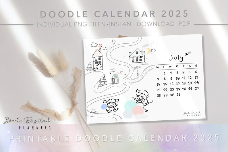 Printable Calendar 2025 | Cute Calendars Family | Kid Doodle | Chalk Board Scribble | Crayon ...