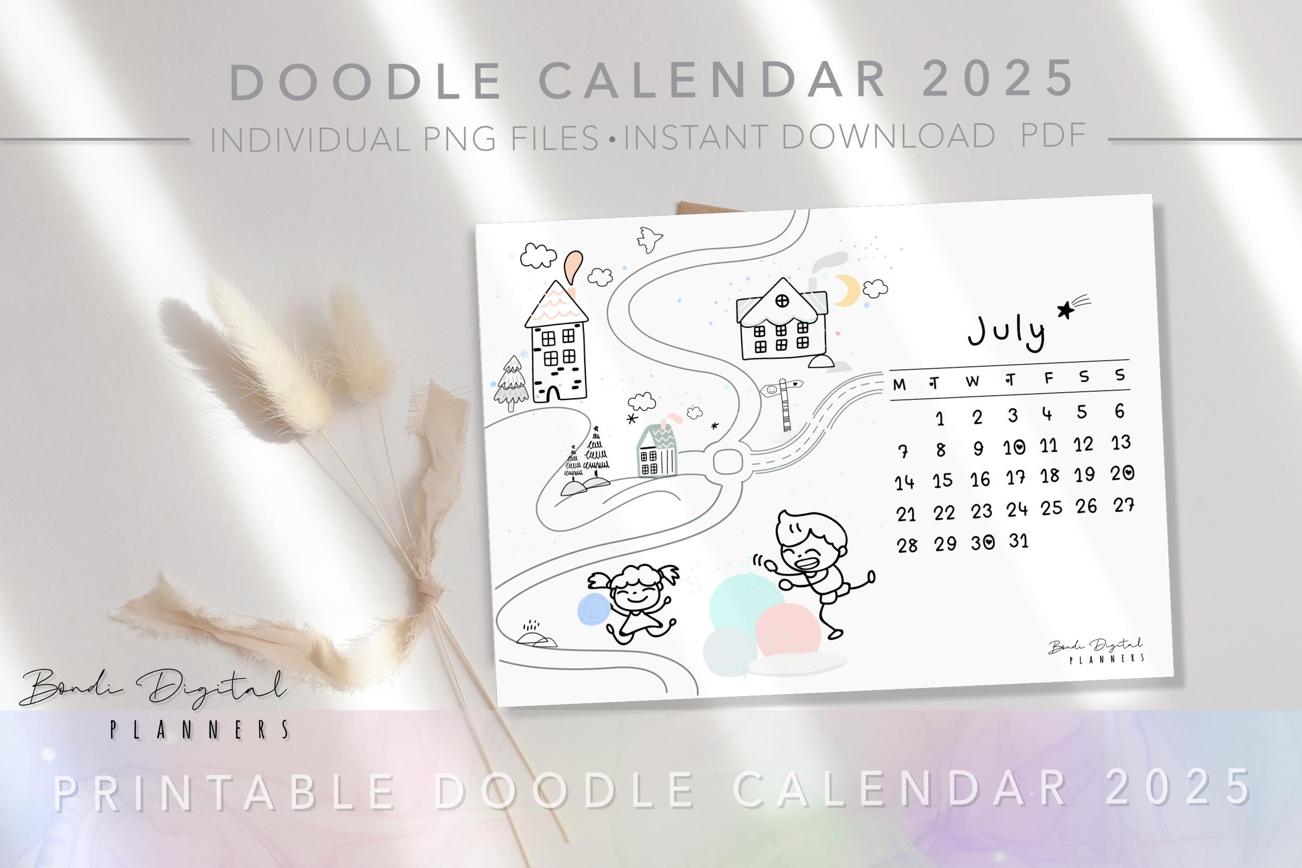 Printable Calendar 2025 | Cute Calendars Family | Kid Doodle | Chalk ...