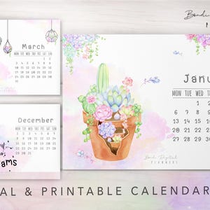 Printable Calendar 2025 | Cute Succulent Watercolour Calendars ...