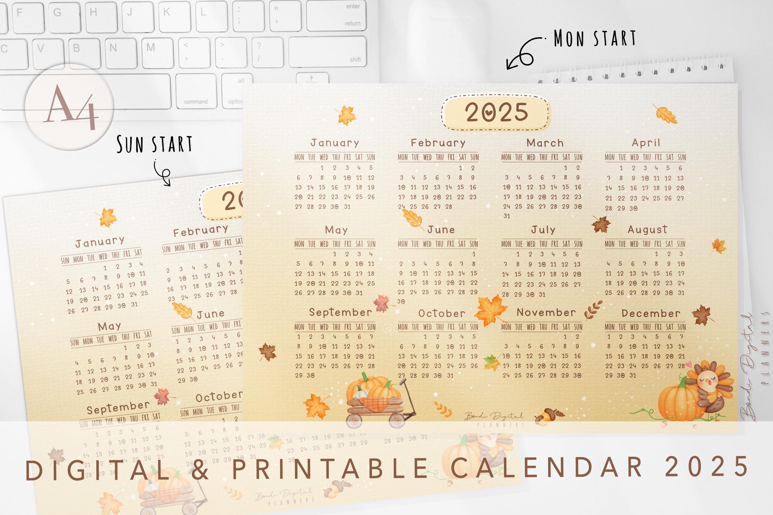 Cute Printable Calendar 2025 | Blank Undated Calendars | Autumn Easter ...