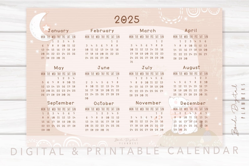 Cute Printable Calendars 2025 Digital Planners Blank Undated Calendar ...