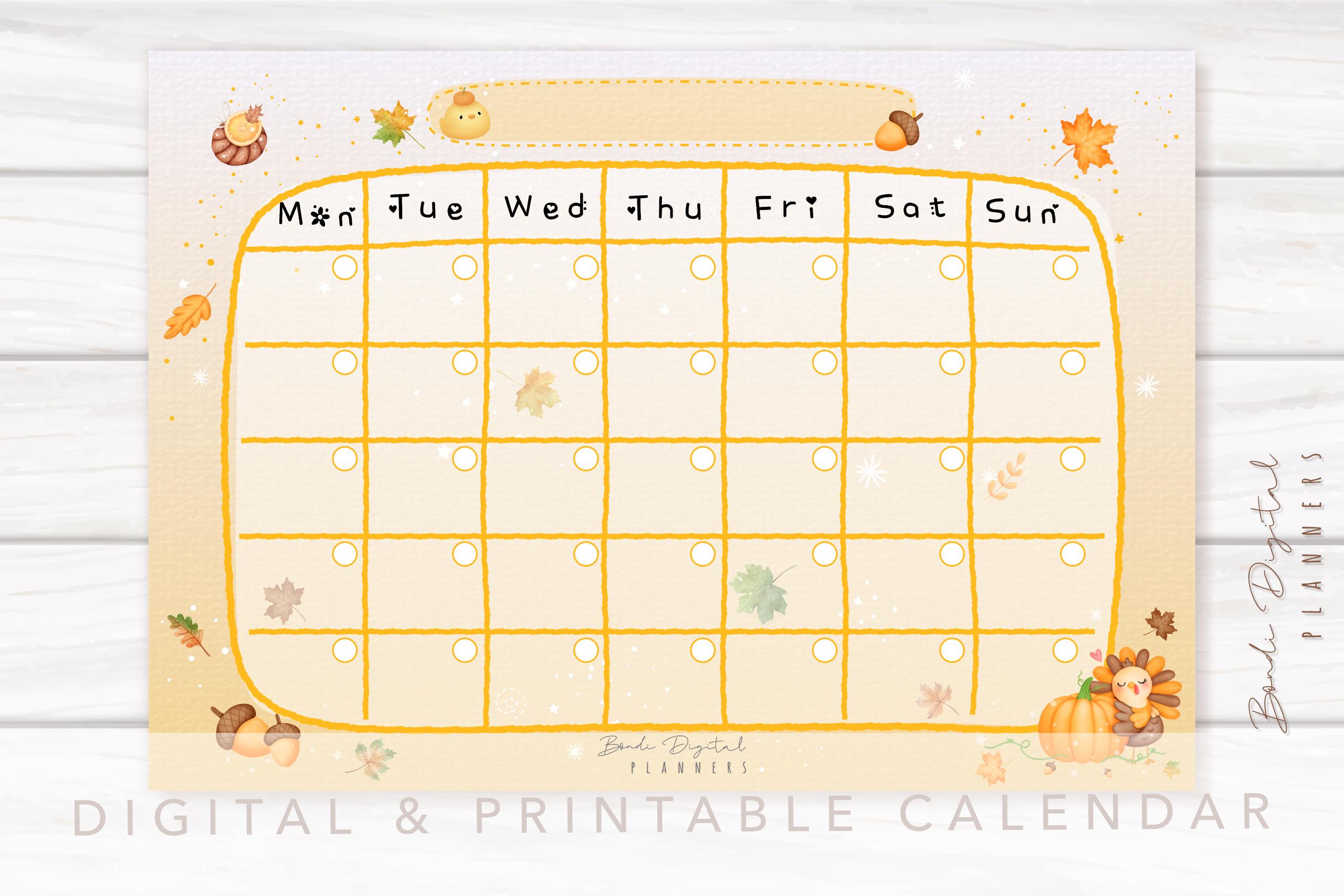 Cute Printable Calendar 2025 | Blank Undated Calendars | Autumn Easter ...