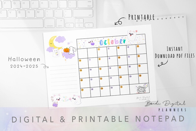 Cute Printable Calendars 2025 | Halloween Month | Weekly Digital ...