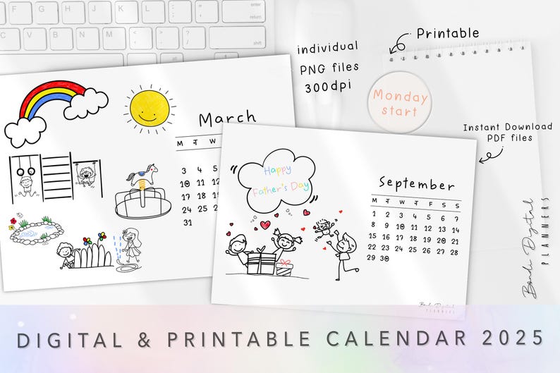 Printable Calendar 2025 | Cute Calendars Family | Kid Doodle | Chalk ...