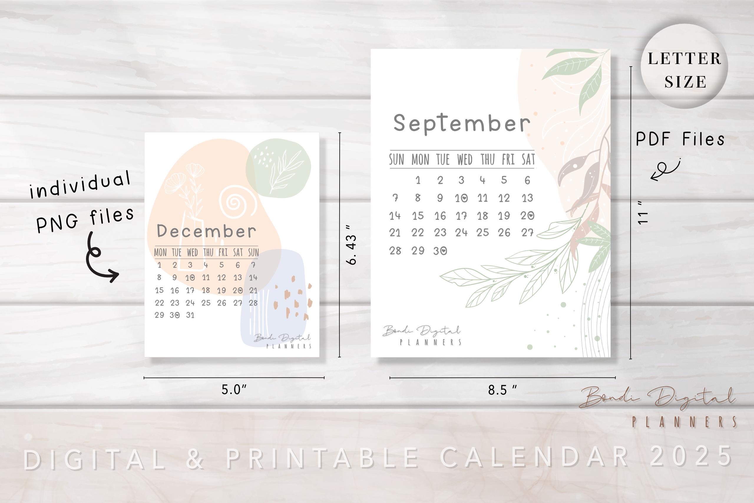 Printable Calendar 2025 | Digital Calendars | Aesthetic | Abstract ...