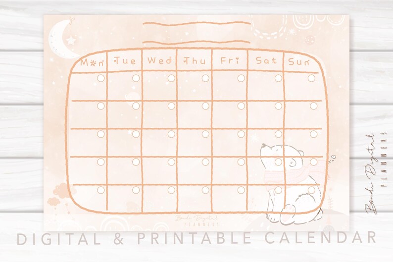 Cute Printable Calendars 2025 | Digital Planners Blank Undated Calendar ...