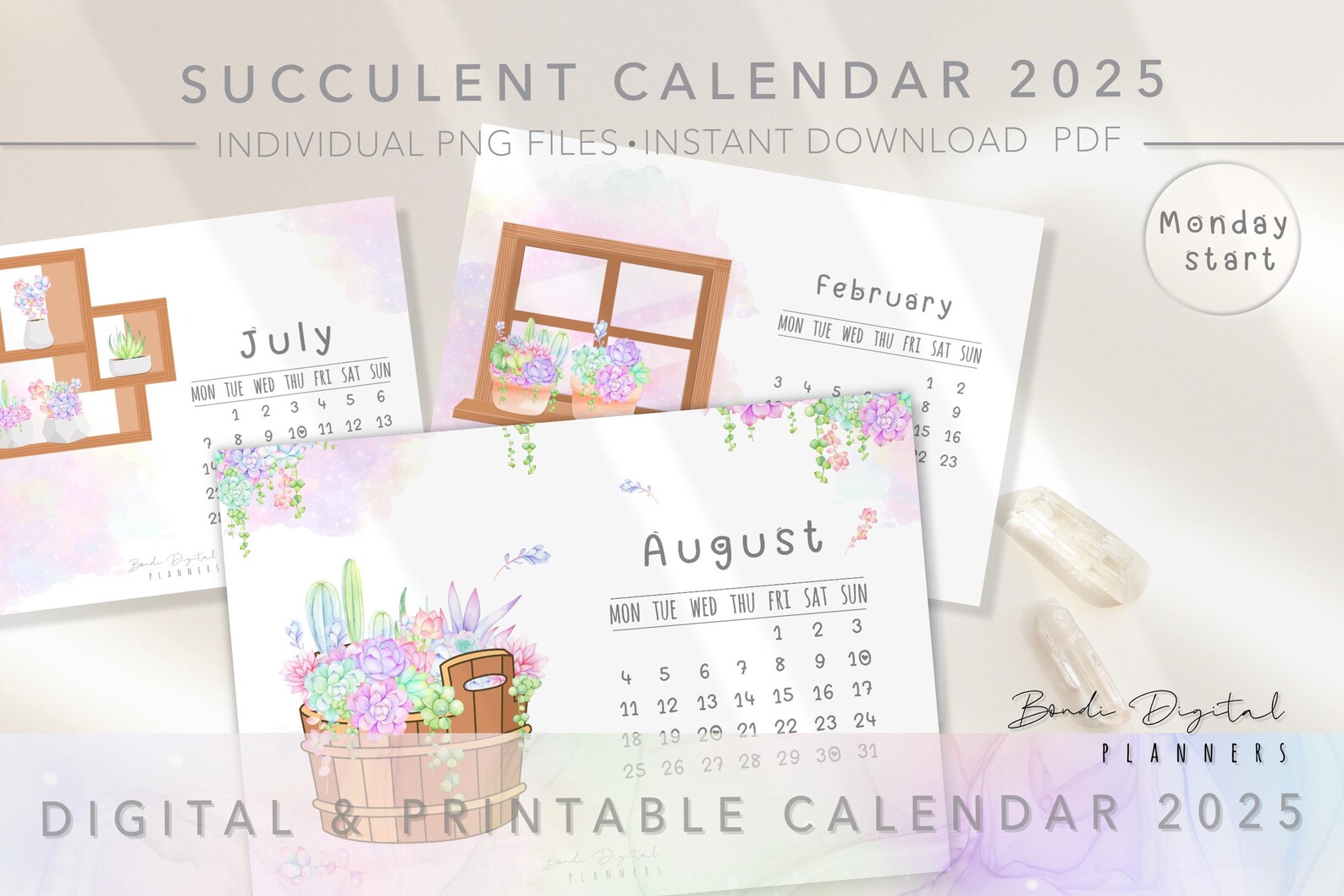 Printable Calendar 2025 | Cute Succulent Watercolour Calendars ...