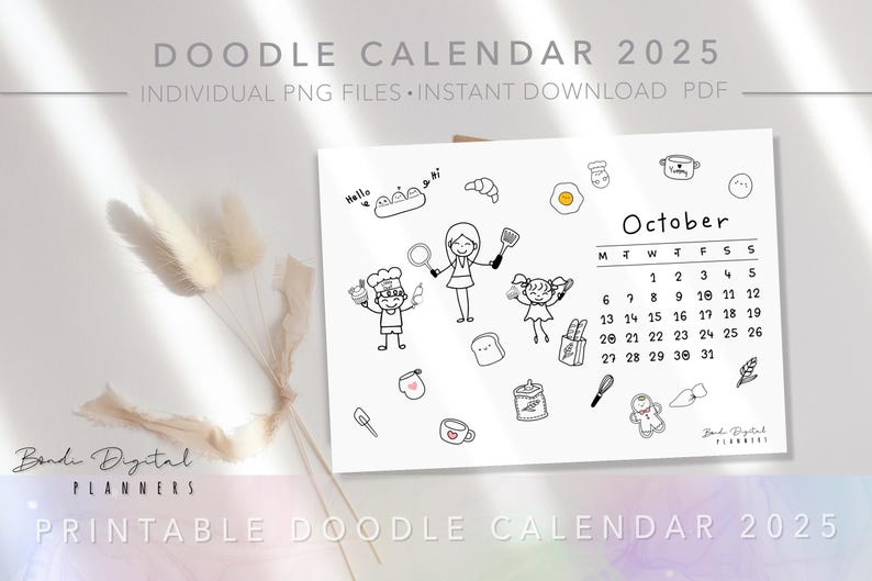Printable Calendar 2025 | Cute Calendars Family | Kid Doodle | Chalk ...