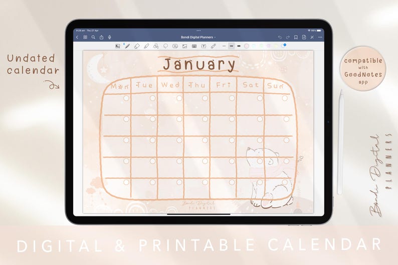 Cute Printable Calendars 2025 | Digital Planners Blank Undated Calendar ...
