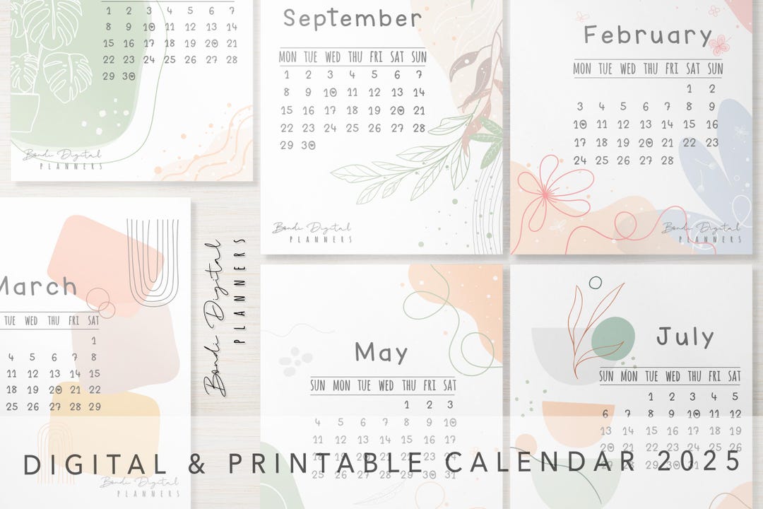 Printable Calendar 2025 | Digital Calendars | Aesthetic | Abstract ...
