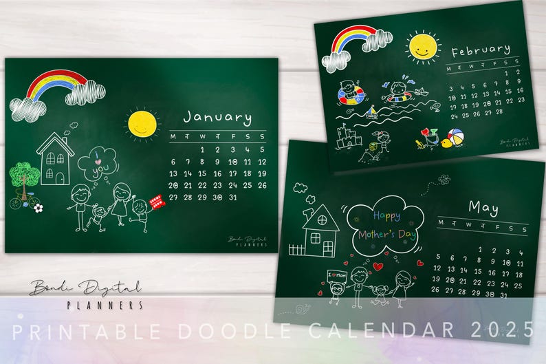 Printable Calendar 2025 | Cute Calendars Family | Kid Doodle | Chalk ...