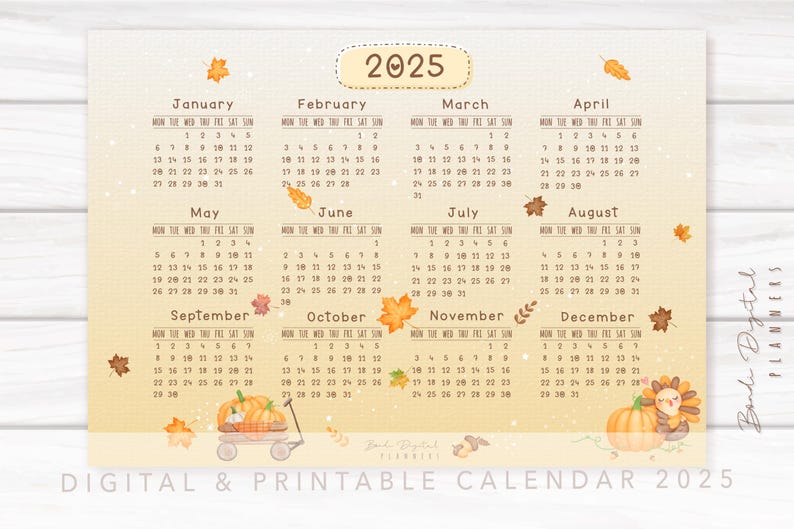 Cute Printable Calendar 2025 | Blank Undated Calendars | Autumn Easter ...