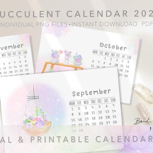 Printable Calendar 2025 | Cute Succulent Watercolour Calendars ...