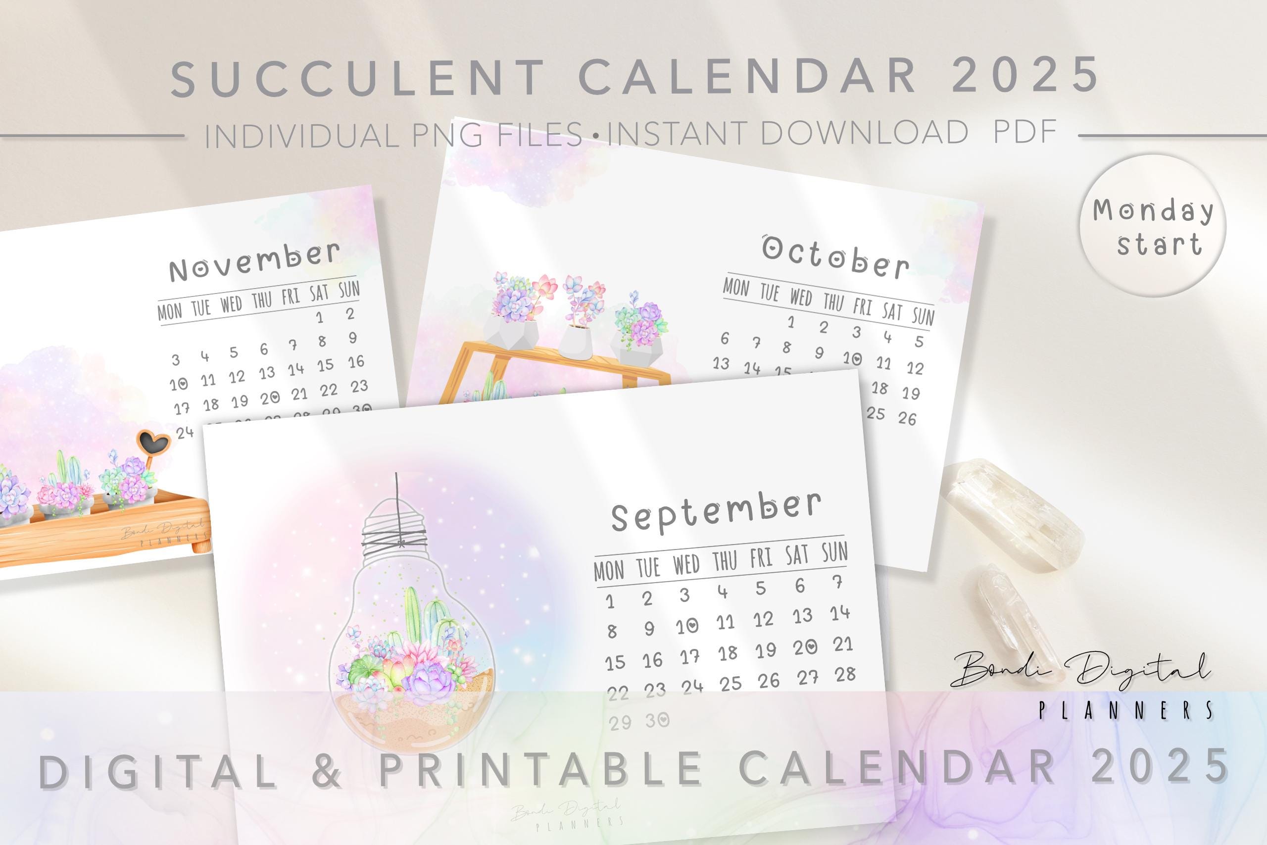 Printable Calendar 2025 | Cute Succulent Watercolour Calendars ...