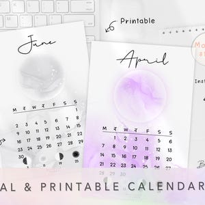 Lunar Calendar 2025 | Moon Phases Calendars | Printable Digital Pastel ...