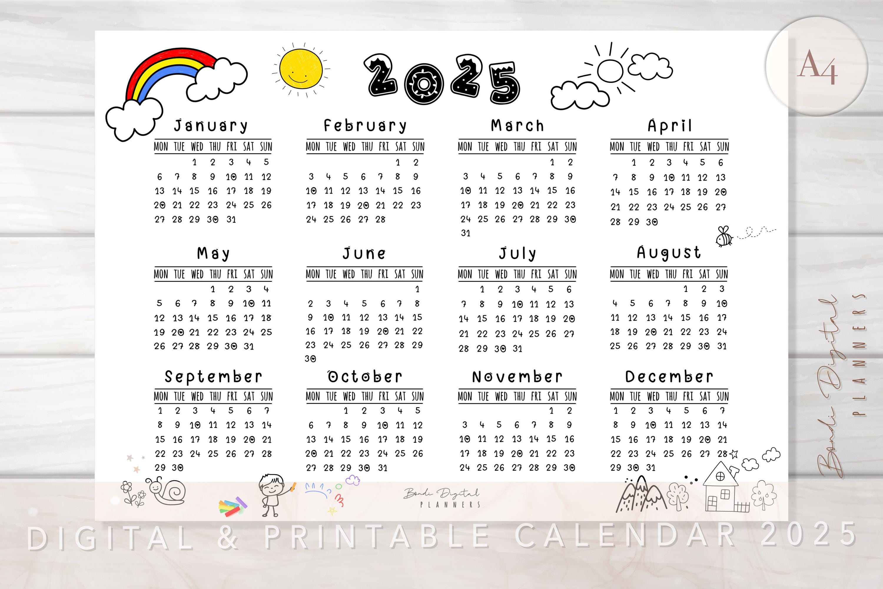 Printable Calendar 2025 | Cute Calendars Family | Kid Doodle | Chalk ...