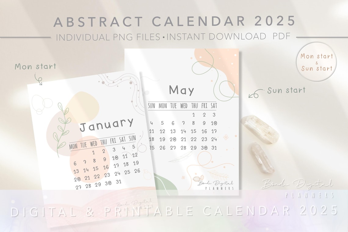 Printable Calendar 2025 | Digital Calendars | Aesthetic | Abstract ...