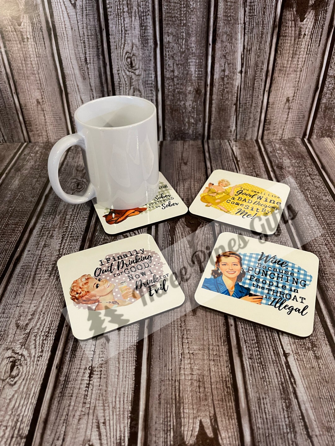 Sarcastic Coasters, Set of 4 Coasters, Retro Housewife Sayings, Wine ...
